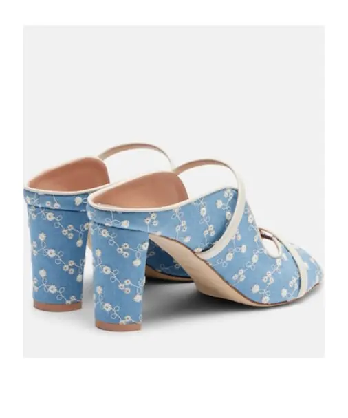 MALONE SOULIERS Norah 70 Embroidered Denim Mules - Blue
