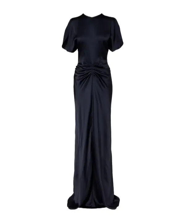 Victoria Beckham Gathered Satin Gown - Blue