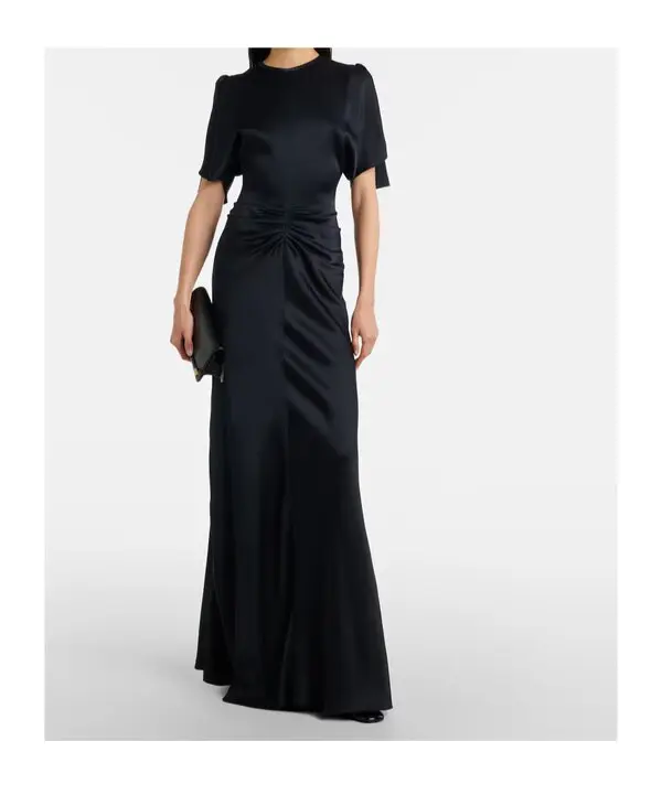 Victoria Beckham Gathered Satin Gown - Blue