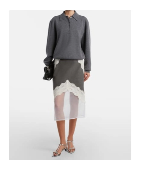 JIL SANDER Lace-trimmed Wool Midi Skirt