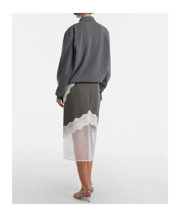 JIL SANDER Lace-trimmed Wool Midi Skirt