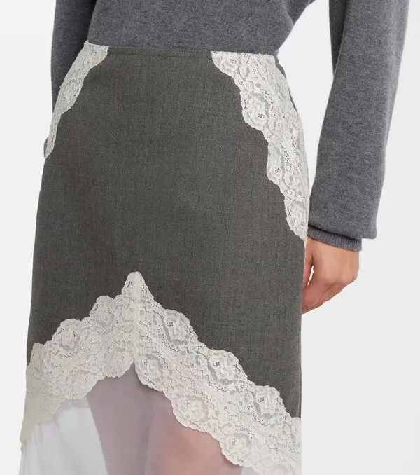 JIL SANDER Lace-trimmed Wool Midi Skirt