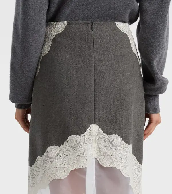 JIL SANDER Lace-trimmed Wool Midi Skirt