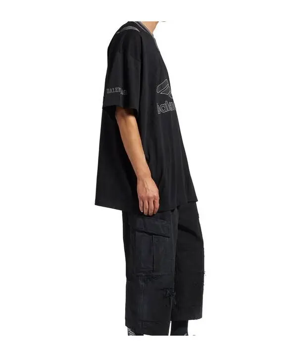 Balenciaga 3b Football V-neck T-shirt Oversized - Black/anthracite