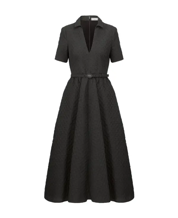 Dior Mid-length Belted Dress In Technical Fabric - Black