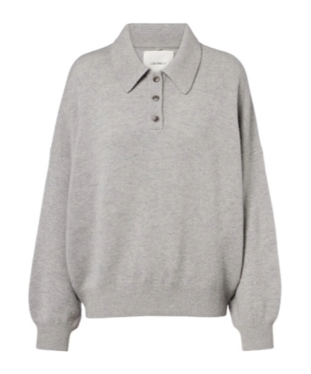 LISA YANG Etta Cashmere Polo Sweater - Gray