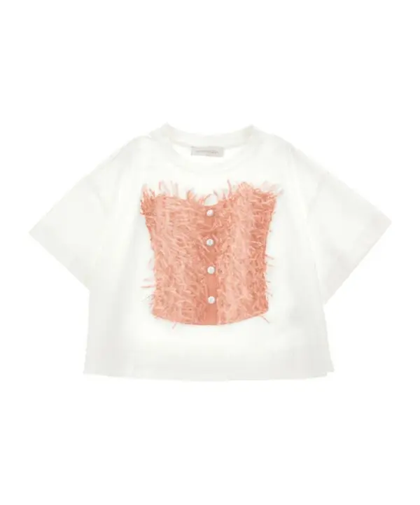 Monnalisa Feather-embellished Cropped T-shirt