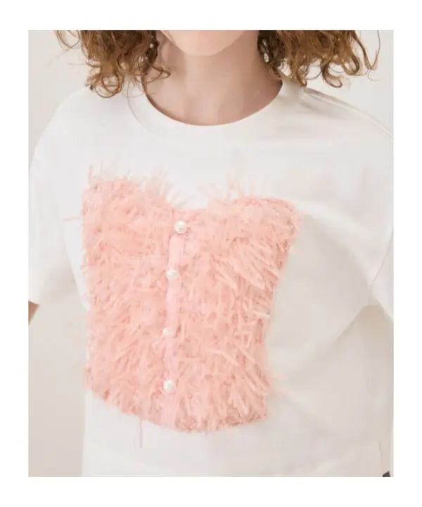 Monnalisa Feather-embellished Cropped T-shirt