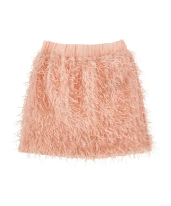 Monnalisa Feather Trim Mini Skirt - Nude