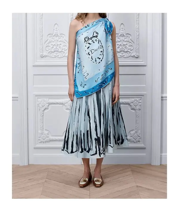Dior Asymmetrical Draped Silk Top With Signature Buckle