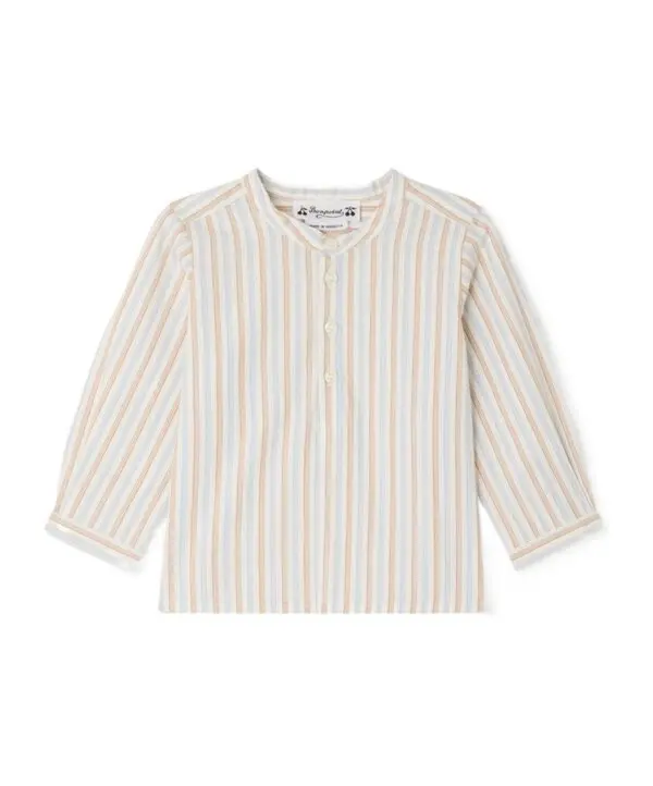 Bonpoint Polisson Striped Organic Cotton Mandarin Collar Shirt