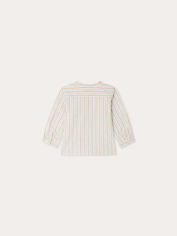 Bonpoint Polisson Striped Organic Cotton Mandarin Collar Shirt