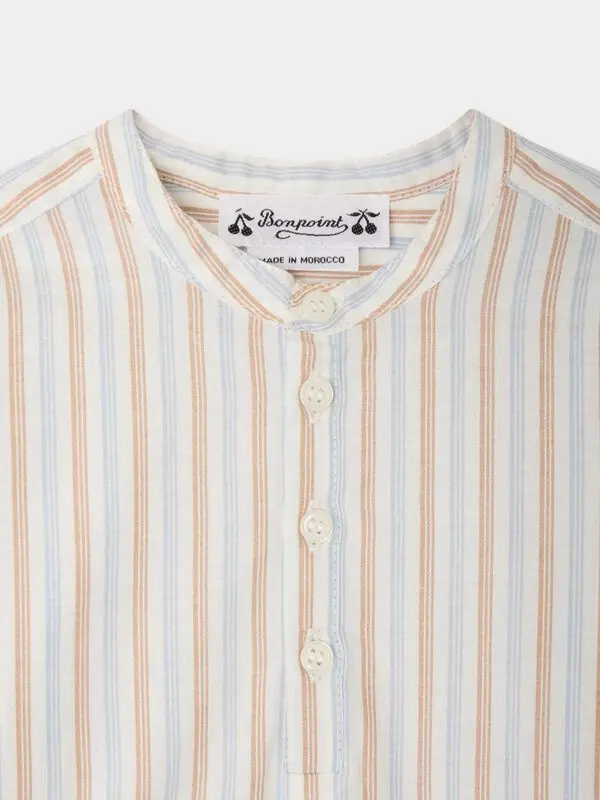 Bonpoint Polisson Striped Organic Cotton Mandarin Collar Shirt