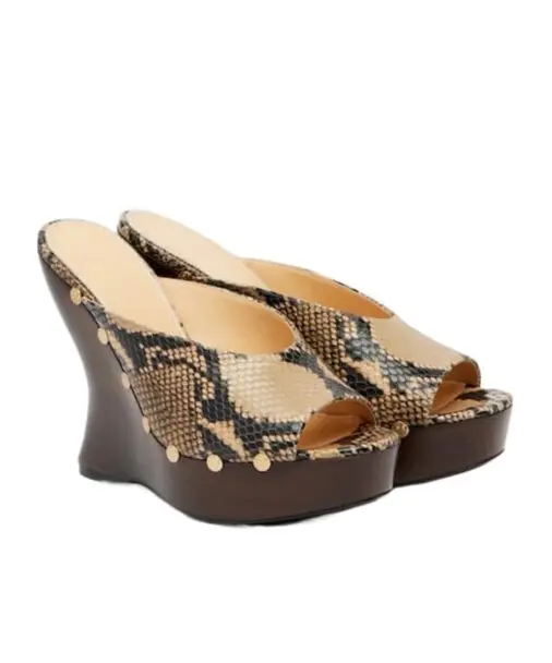 Magda Butrym Snake-effect Leather Wedge Mules - Nude