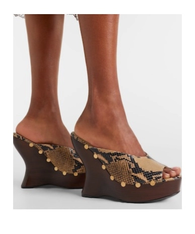Magda Butrym Snake-effect Leather Wedge Mules
