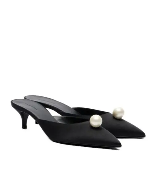 Magda Butrym Faux Pearl Satin Mules - Black