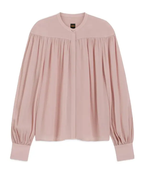 Hugo Boss Relaxed-fit Blouse In Crepe De Chine - Light Pink