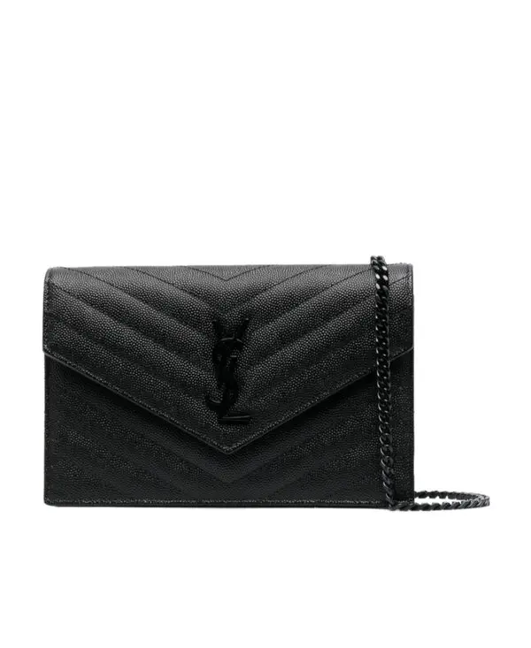 Saint Laurent Cassandre Envelope Chain Wallet - Black