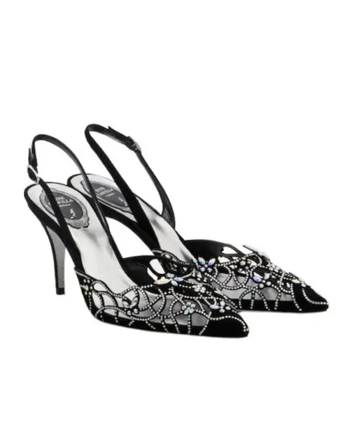 Rene Caovilla Embellished Suede Slingback Pumps - Black