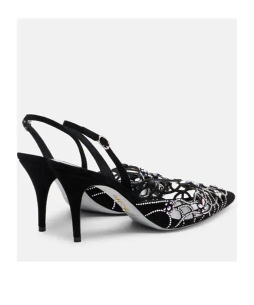 Rene Caovilla Embellished Suede Slingback Pumps