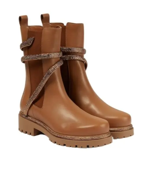 Rene Caovilla Chelsea Crystal Embellished Leather Ankle Boots - Brown