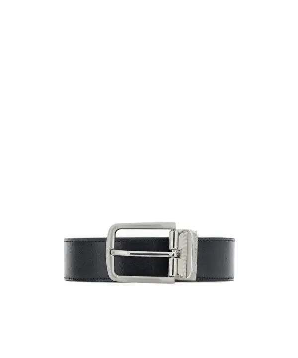 Emporio Armani Smooth Leather Tongue Belt With An Engraved Metal Buckle - Black