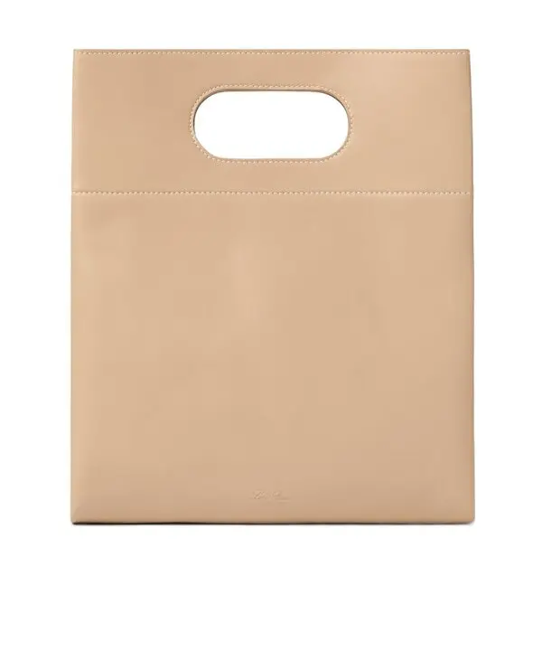 Loro Piana Leather Tote Bag With Embossed Logo - Ancient Sandstone