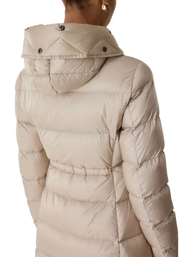 Moncler Long Hooded Cotton Jacket With Fur Collar - Nude