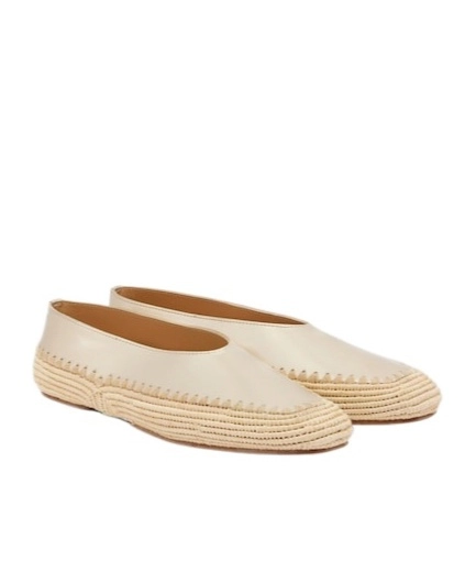 Gabriela Hearst Strength Raffia-trimmed Metallic Leather Flats - Nude