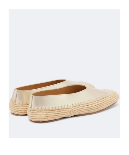 Gabriela Hearst Metallic Leather Flats With Raffia Trim - Nude