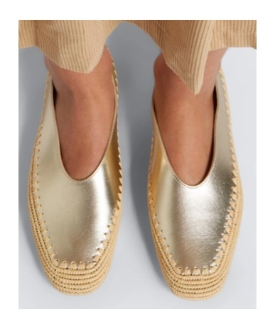 Gabriela Hearst Metallic Leather Flats With Raffia Trim - Nude