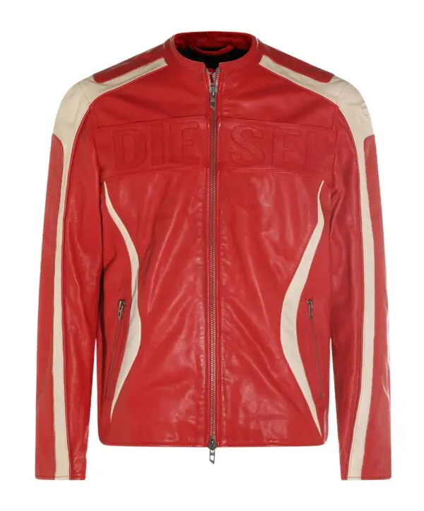 DIESEL® Zip-up Crewneck Leather Jacket - Red