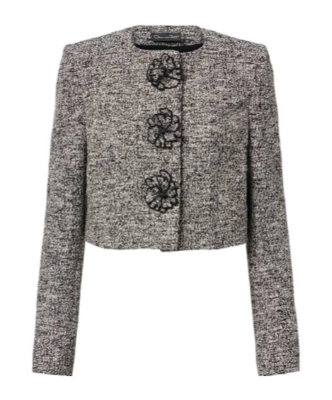 Oscar De La Renta Floral-appliqué Cotton-blend Tweed Jacket - Gray