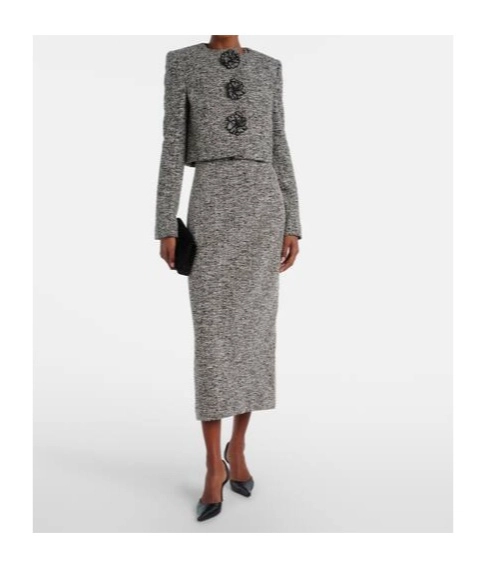 Oscar De La Renta Floral-appliqué Cotton-blend Tweed Cropped Jacket
