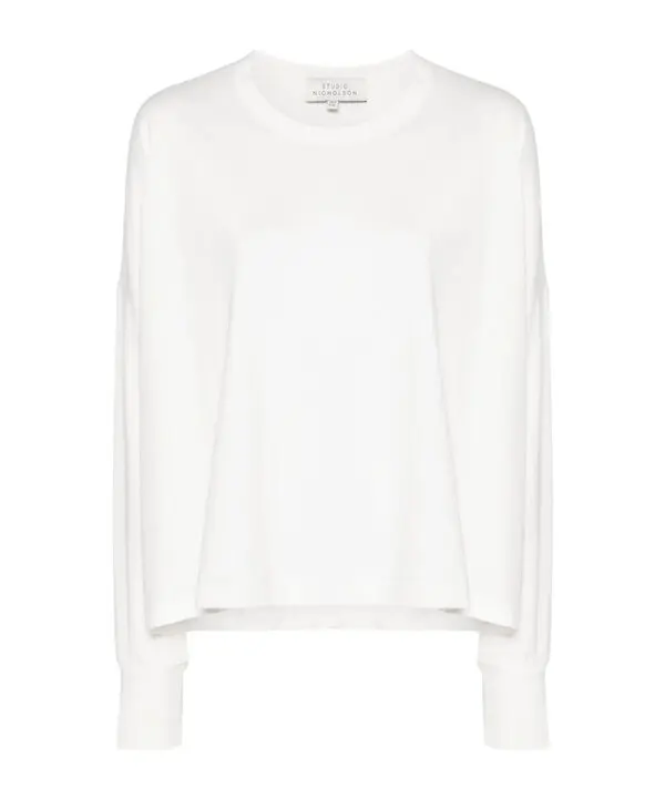 Studio Nicholson Crew Neck Long Sleeve Cropped T-shirt - White