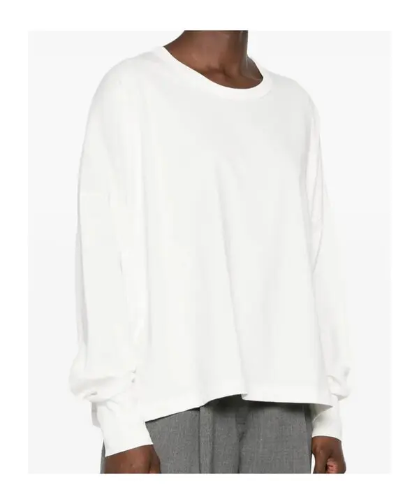 Studio Nicholson Crew Neck Long Sleeve Cropped T-shirt - White