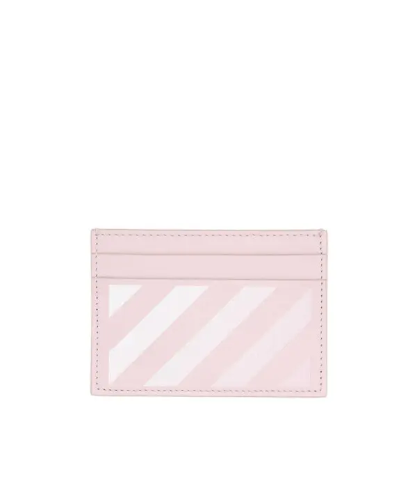 Off-White Leather Stripes Cardholder - Pink