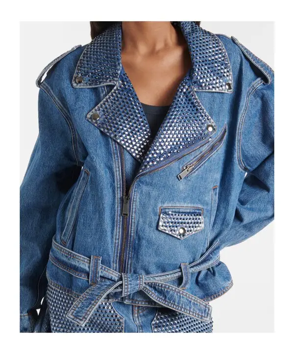 AREA Crystal-embellished Denim Jacket