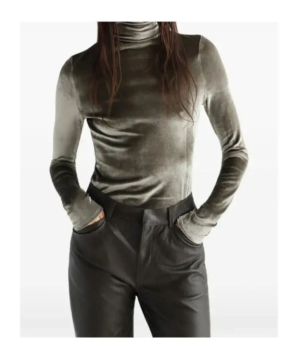 LEMAIRE Fitted Velvet Knit Turtleneck Top - Green