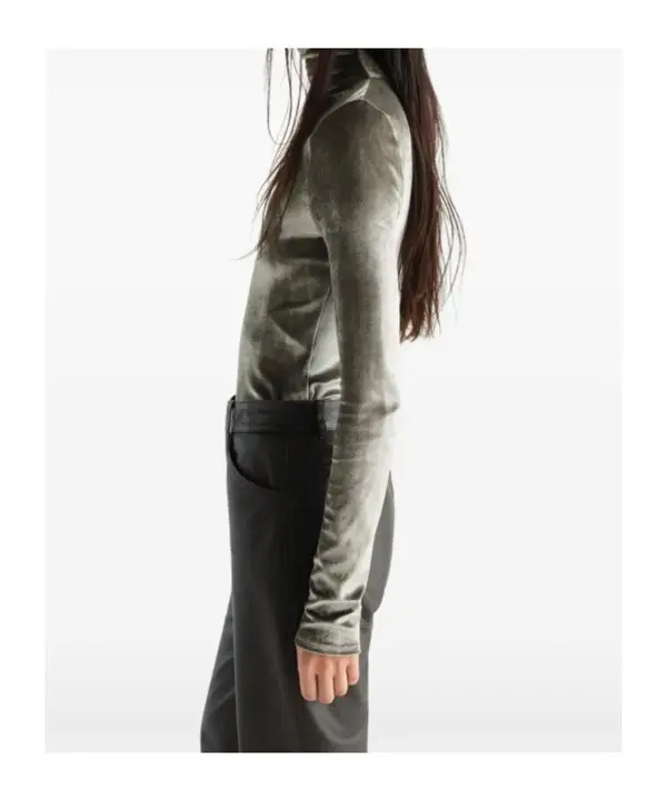 LEMAIRE Fitted Velvet Knit Turtleneck Top - Green