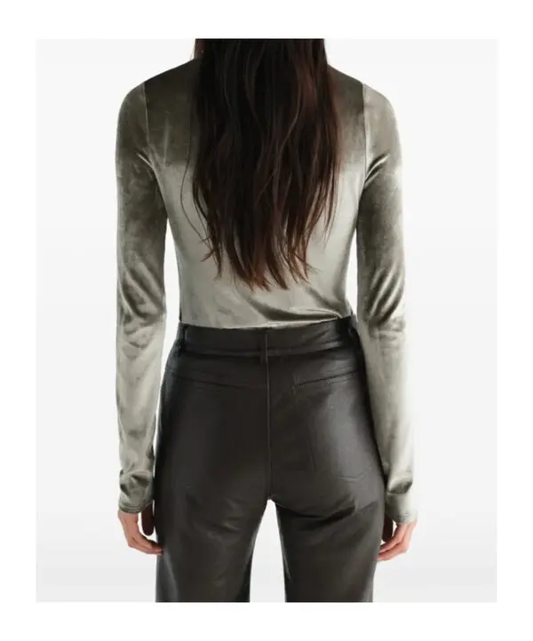 LEMAIRE Fitted Velvet Knit Turtleneck Top - Green