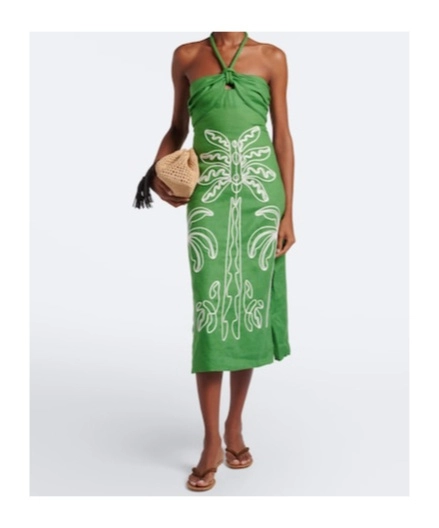 Farm Rio Embroidered Halterneck Linen Midi Dress