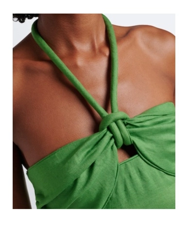 Farm Rio Embroidered Halterneck Linen Midi Dress