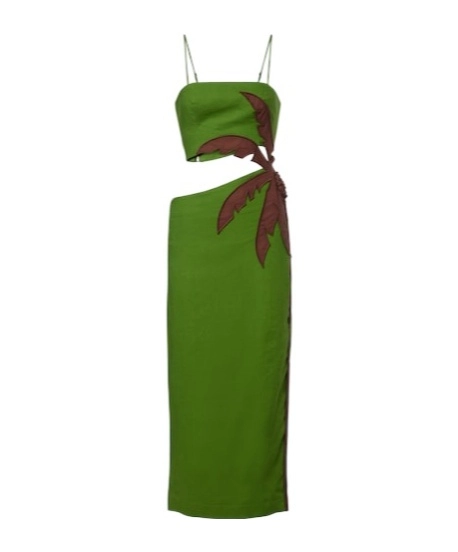 Farm Rio Palm Tree Linen-blend Midi Dress - Green