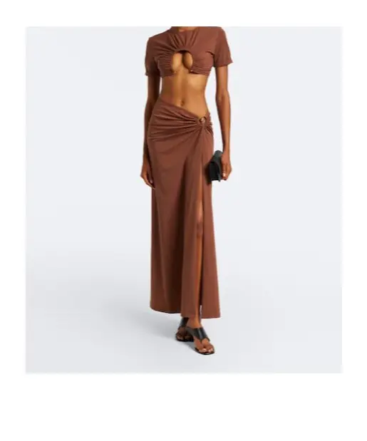 Christopher Esber Gathered Jersey Maxi Skirt With Metallic Embellishment