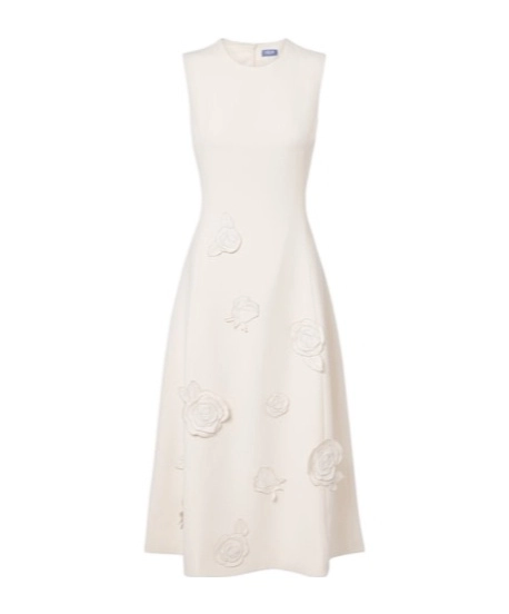 LEO Lin Floral Appliqué Midi Dress - White