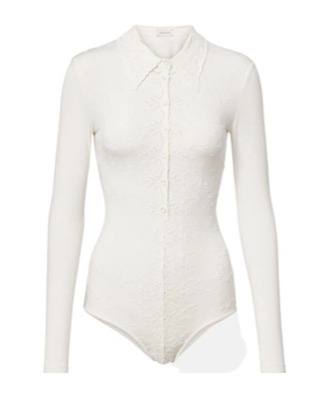 Magda Butrym Embroidered Cotton-blend Bodysuit - White