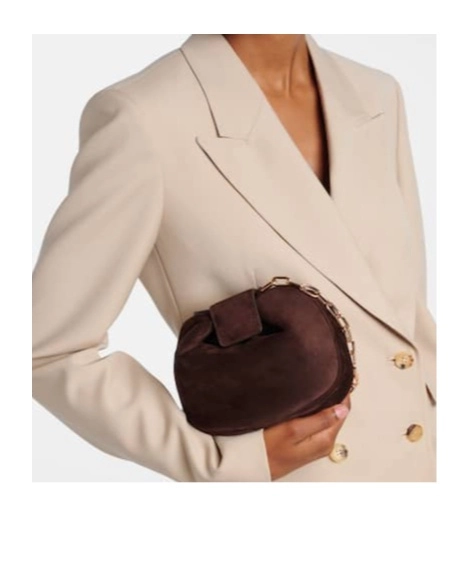 Gabriela Hearst Soft Demi Suede Clutch With Gold Chain - Black