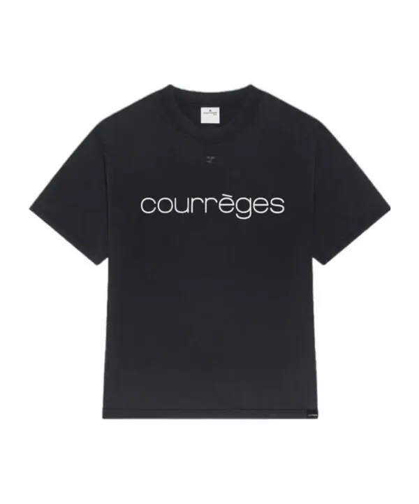 COURREGES Logo-print Stonewashed T-shirt - Black