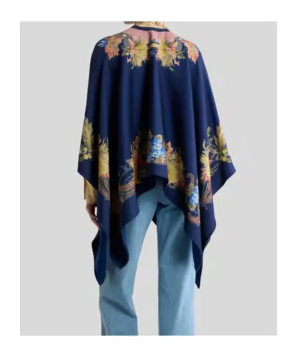 Etro Wool Cape With Placed Floral Paisley Print